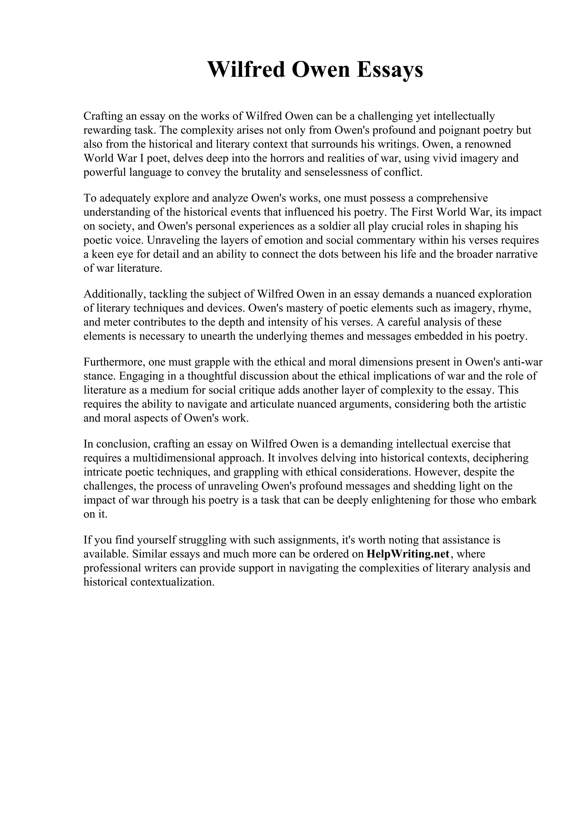 Wilfred Owen Essays.pdfWilfred Owen Essays | PDF