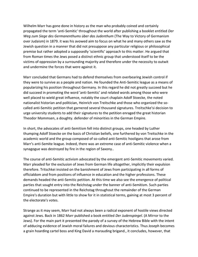 Wilhelm Marr has gone done in history as the man who probably coined ...