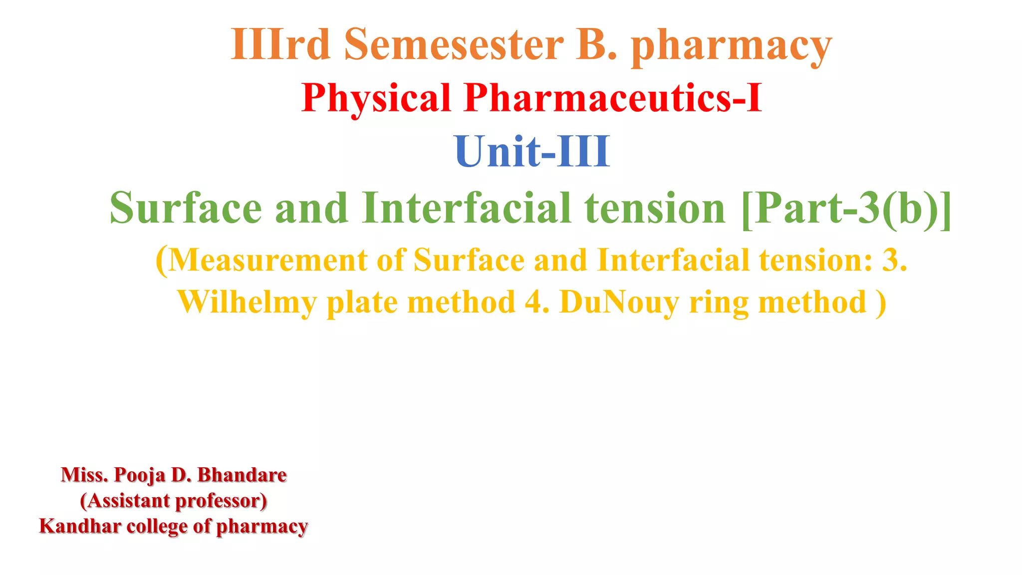 Surface and Interfacial tension [Part-3(b)] (Measurement of Surface and ...