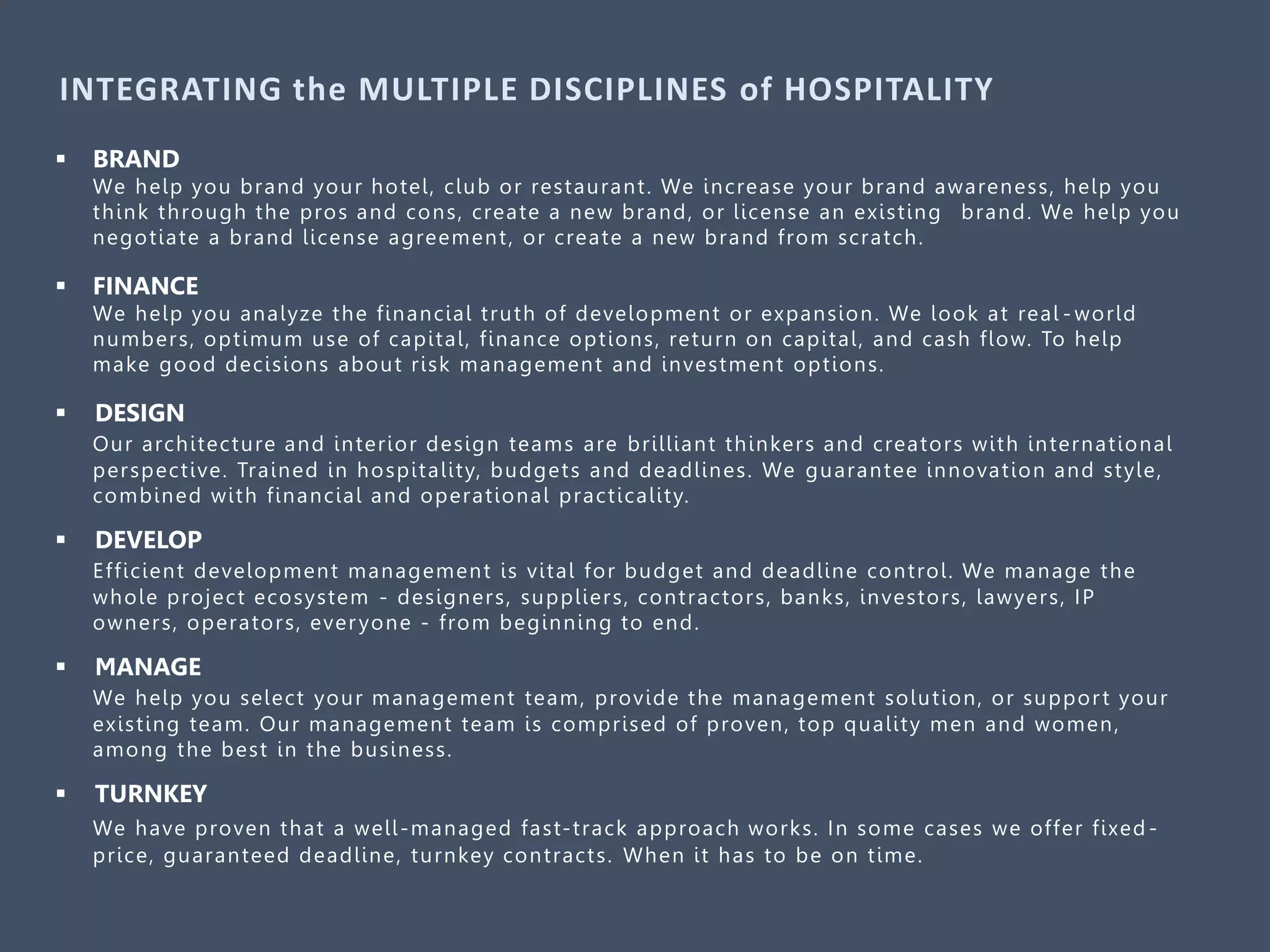 Wilkings Hospitality Profile - Integrating the Multiple Disciplines of ...