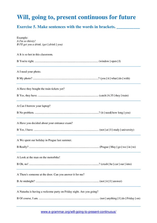 will-going-to-present-continuous-exercise-5.pdf | Fitness and Exercise ...