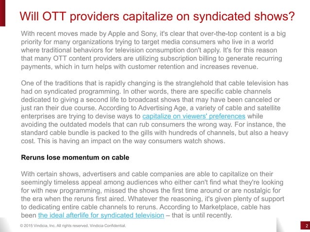 Will OTT providers capitalize on syndicated shows? - Vindicia | PPT