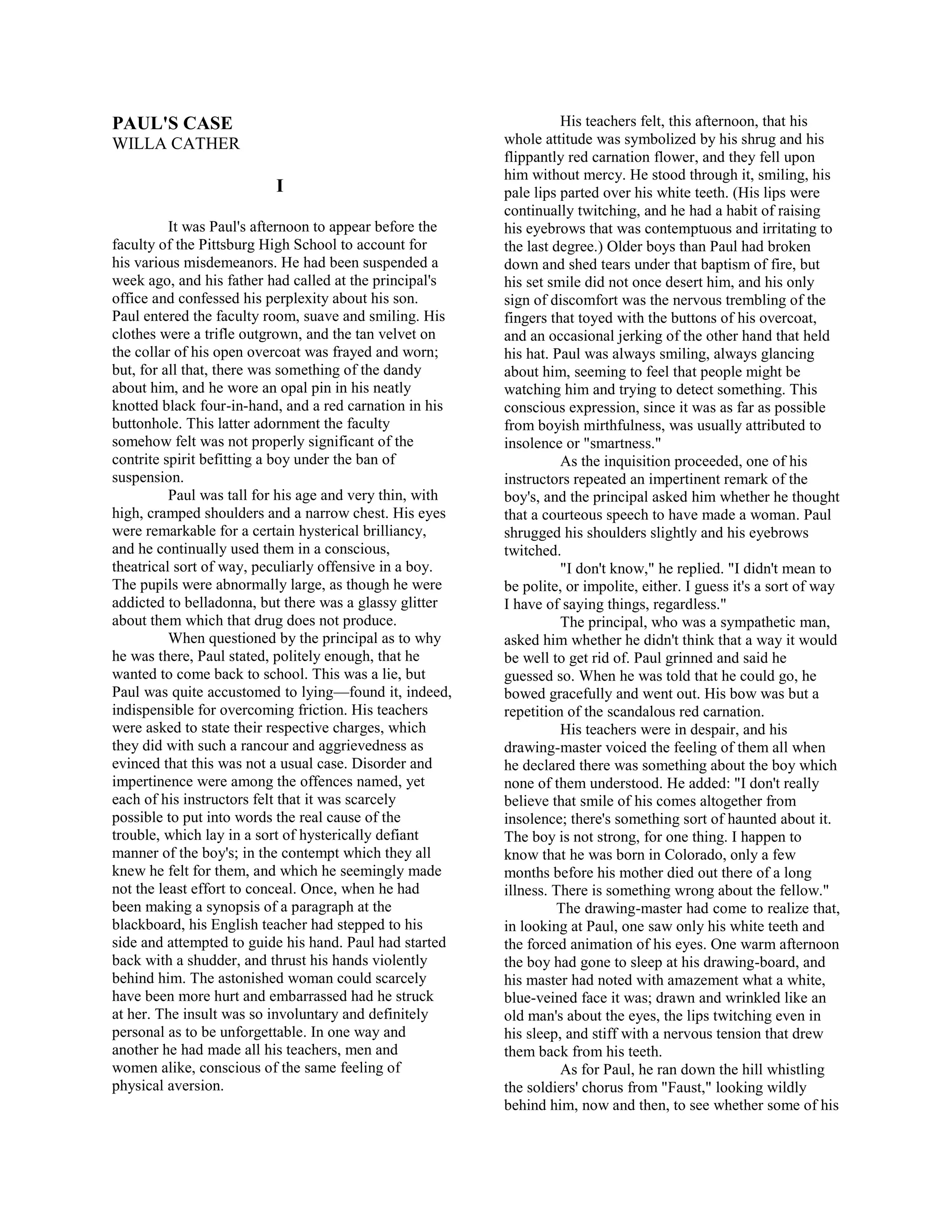 Willa cather, paul's case | PDF