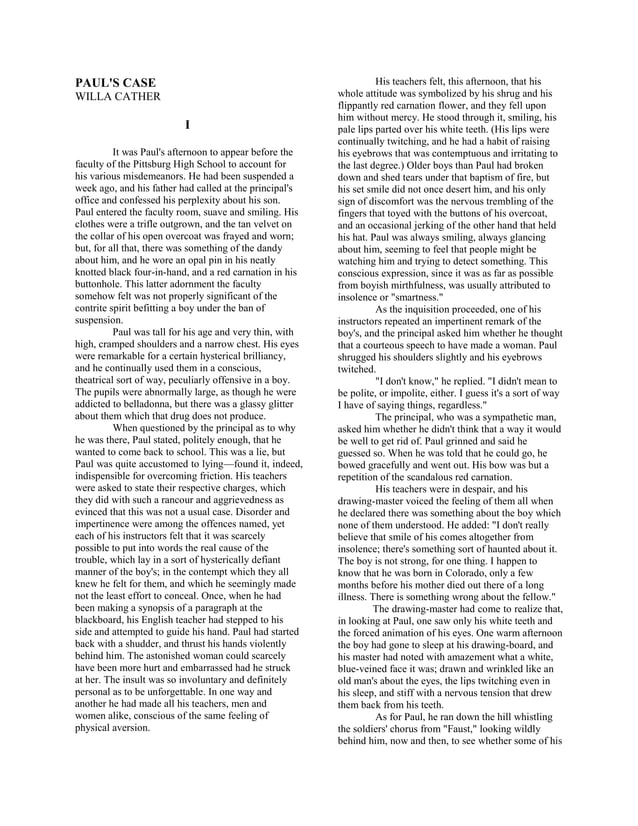 Willa cather, paul's case | PDF