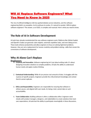 Will AI Replace Software Engineers? What You Need to Know in 2025 | PDF