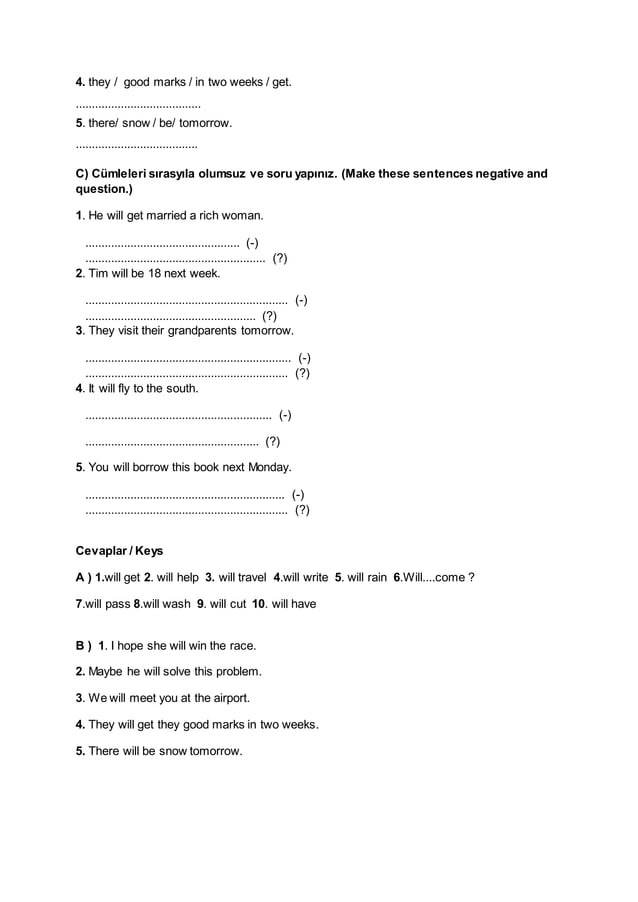 Will alıştırma exercises | PDF