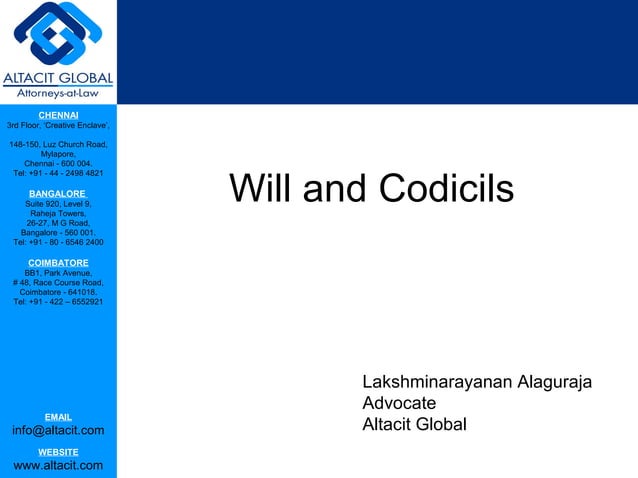 Will and codicils | PPT | Legal Services Industry | Industries