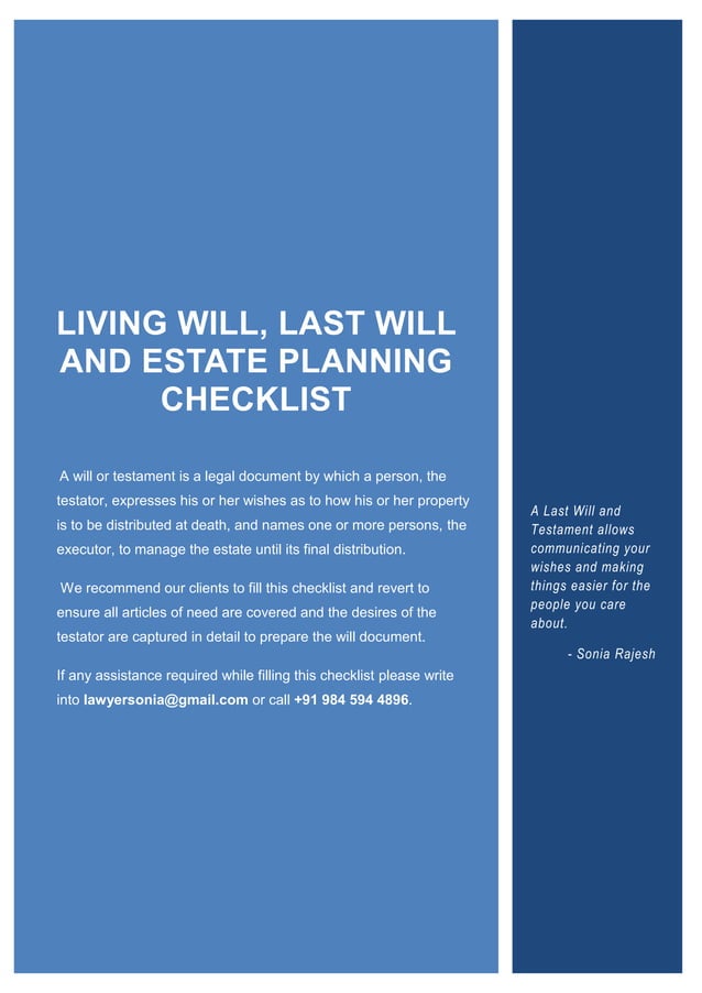 Will and estate planning check list | PDF