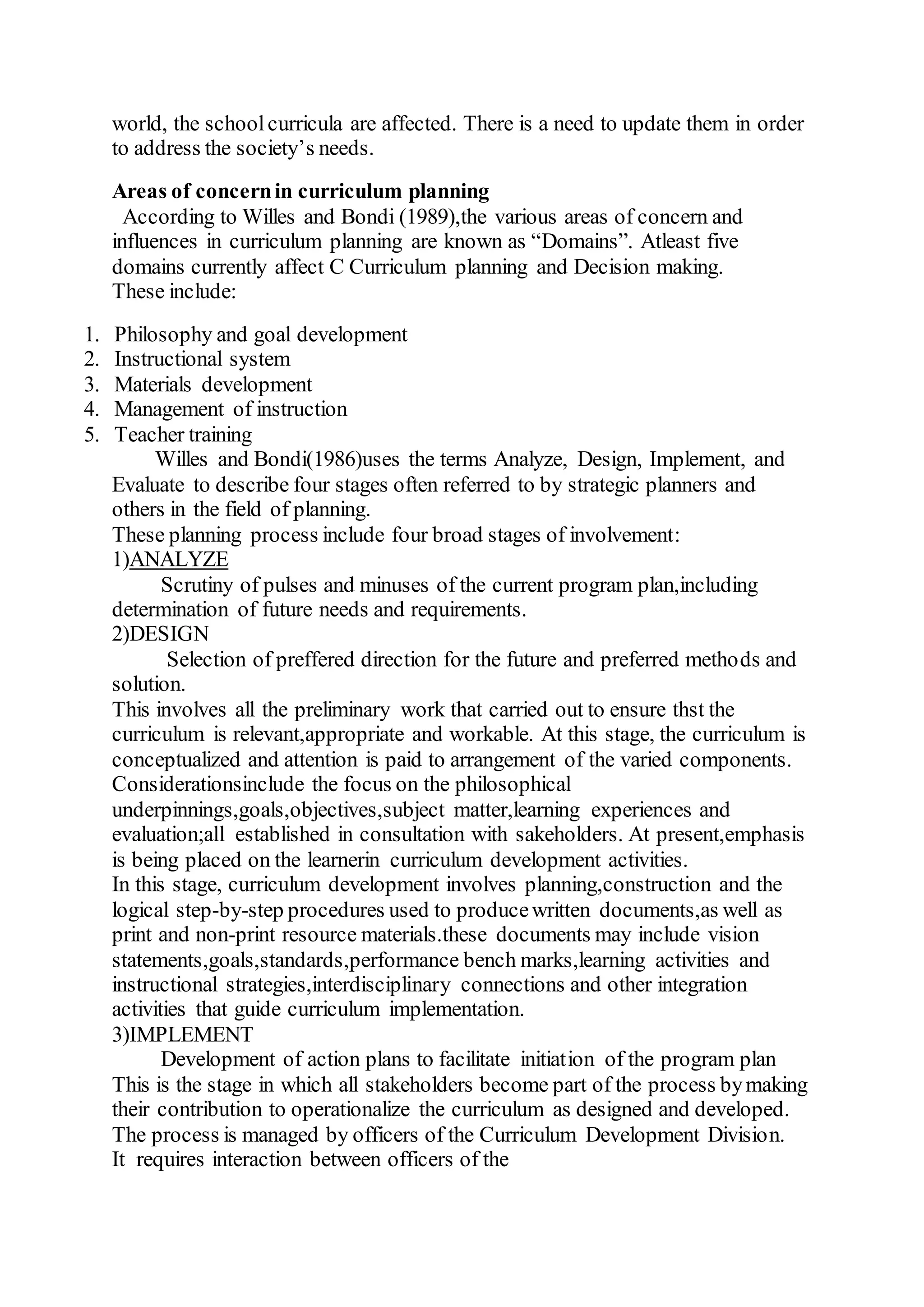 Willes and bondi curruculum model | DOCX