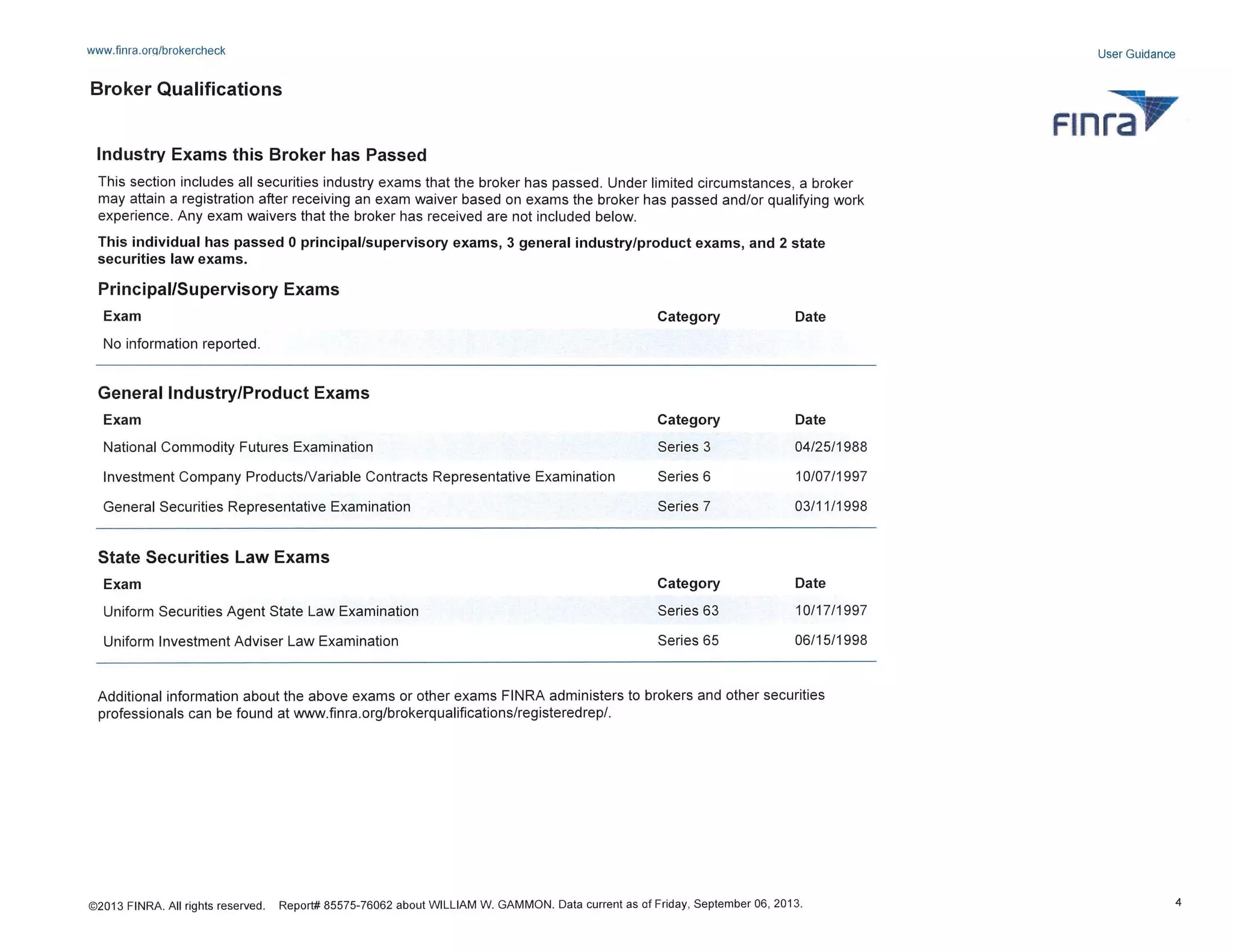 William Walter Gammon - FINRA BrokerCheck Report | PDF
