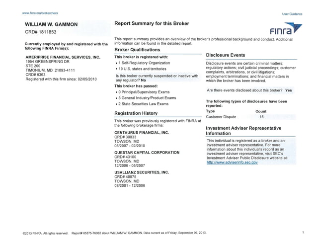 William Walter Gammon - FINRA BrokerCheck Report | PPT