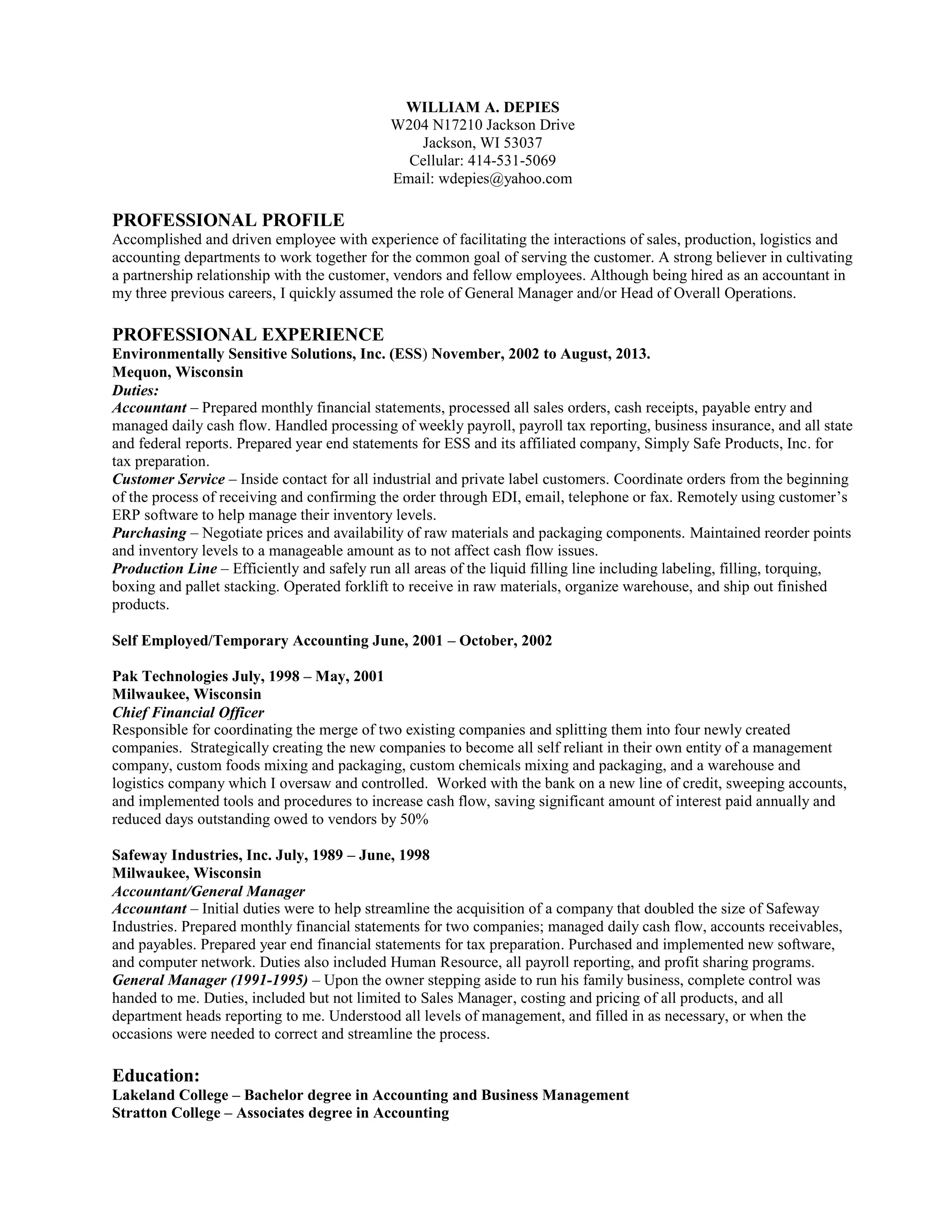 William a. depies resume | PDF