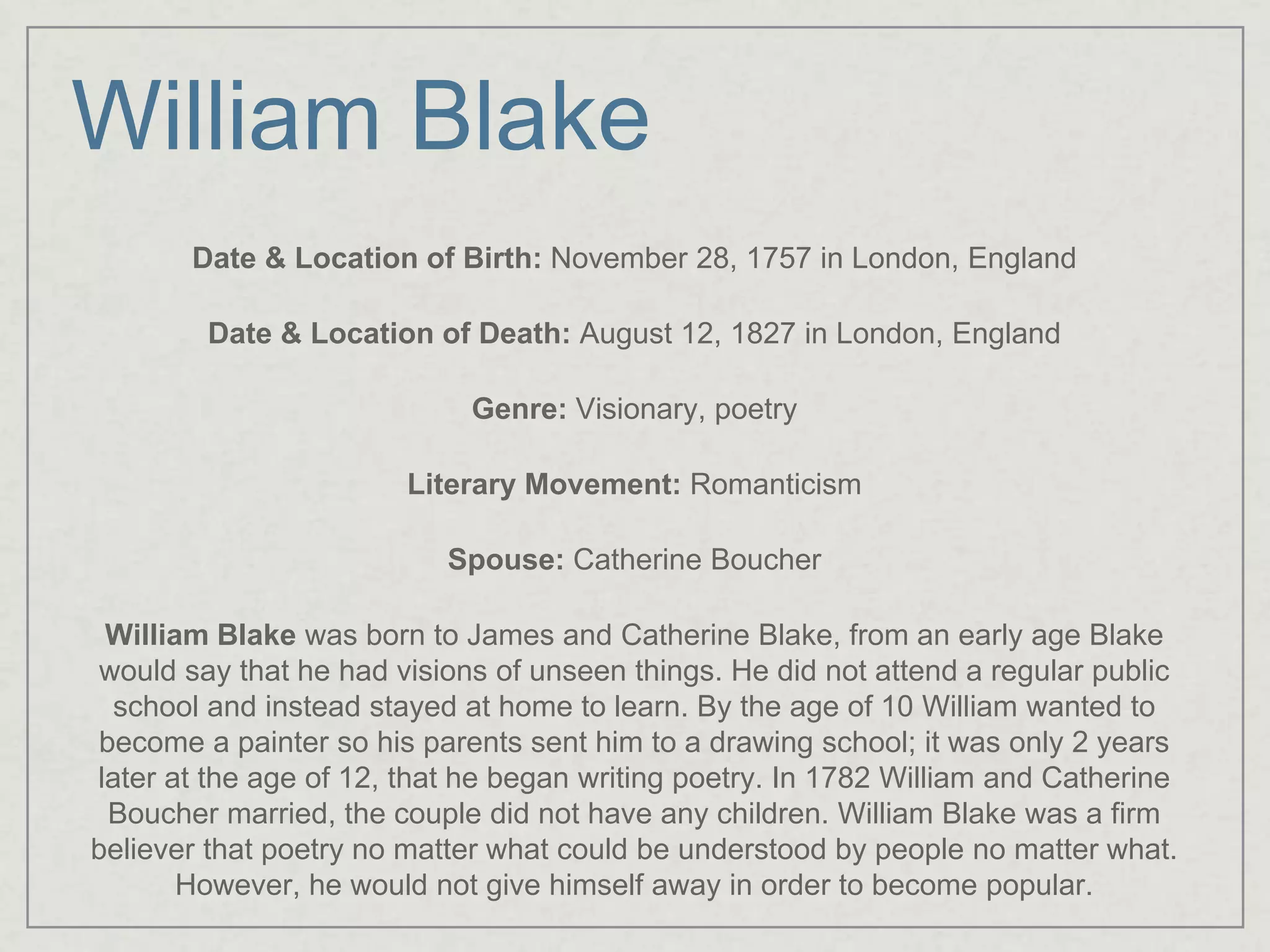 William Blake and His Poetry | PPT