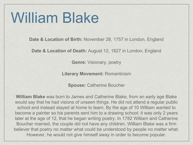William Blake and His Poetry | PPT | Poetry | Books and Literature
