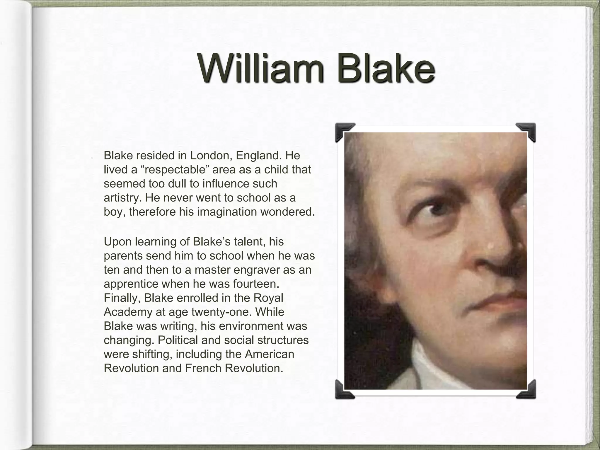 William Blake Poem Analysis by Brennan Pierce | PPT