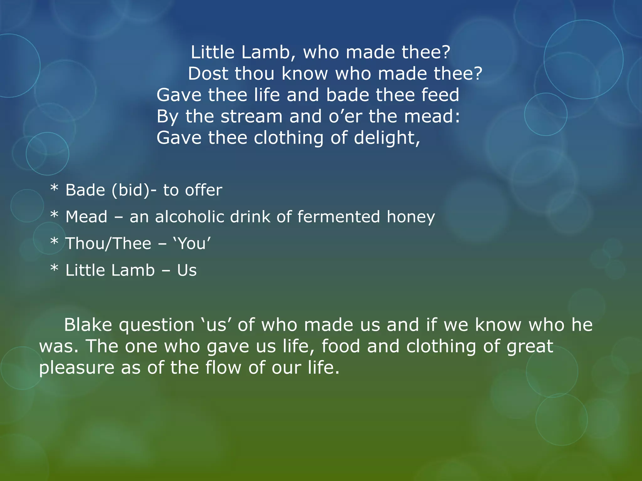 William blake - The Lamb | PPTX
