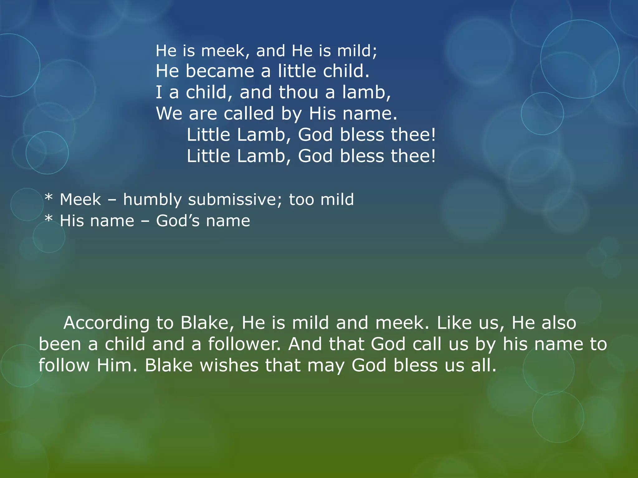William blake - The Lamb | PPTX