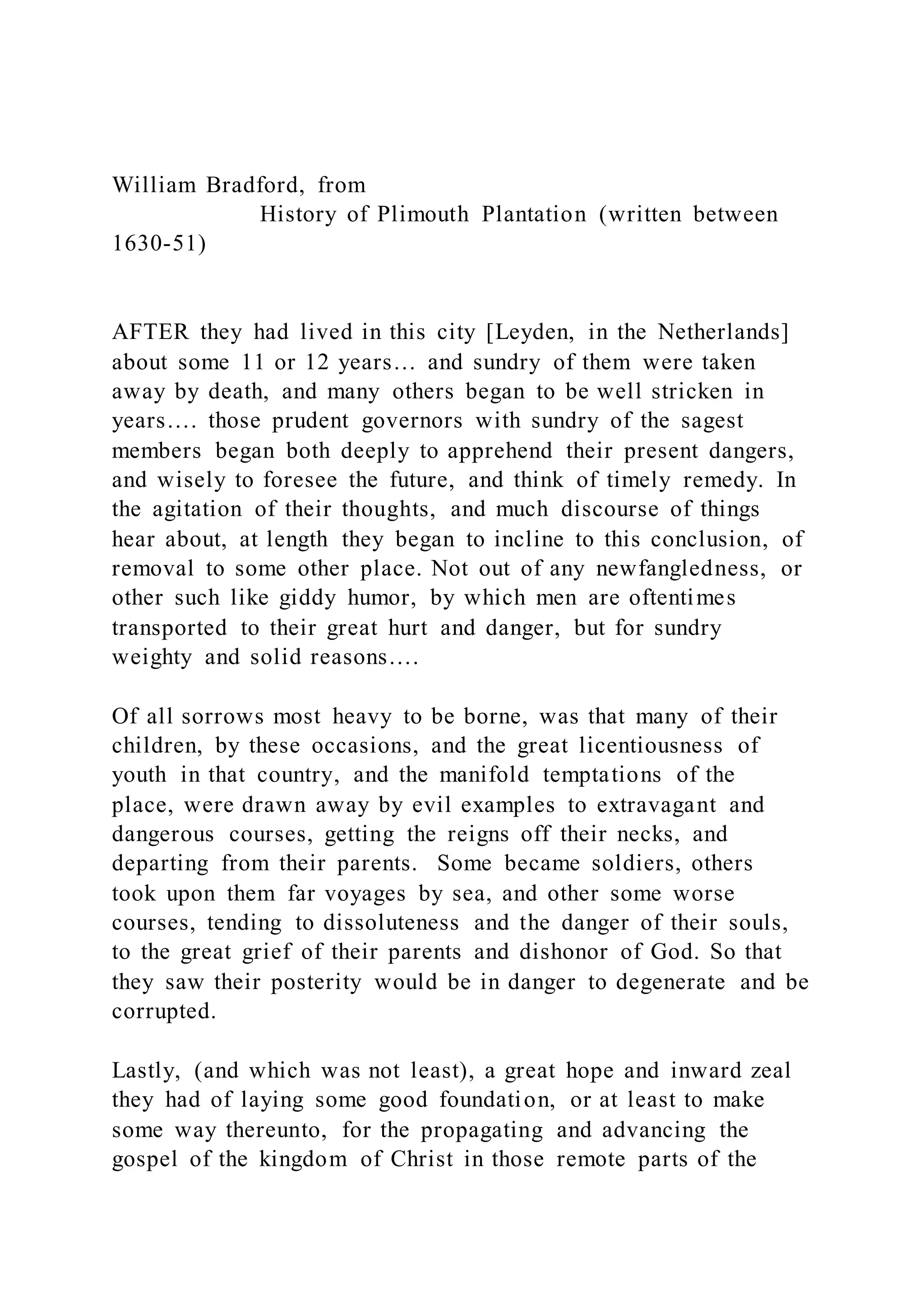 William Bradford, from History of Plimouth P | DOCX