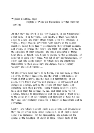 William Bradford, from History of Plimouth P | DOCX | Children\'s ...