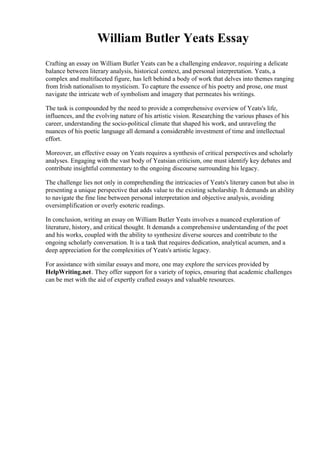 William Butler Yeats Essay | PDF | Education