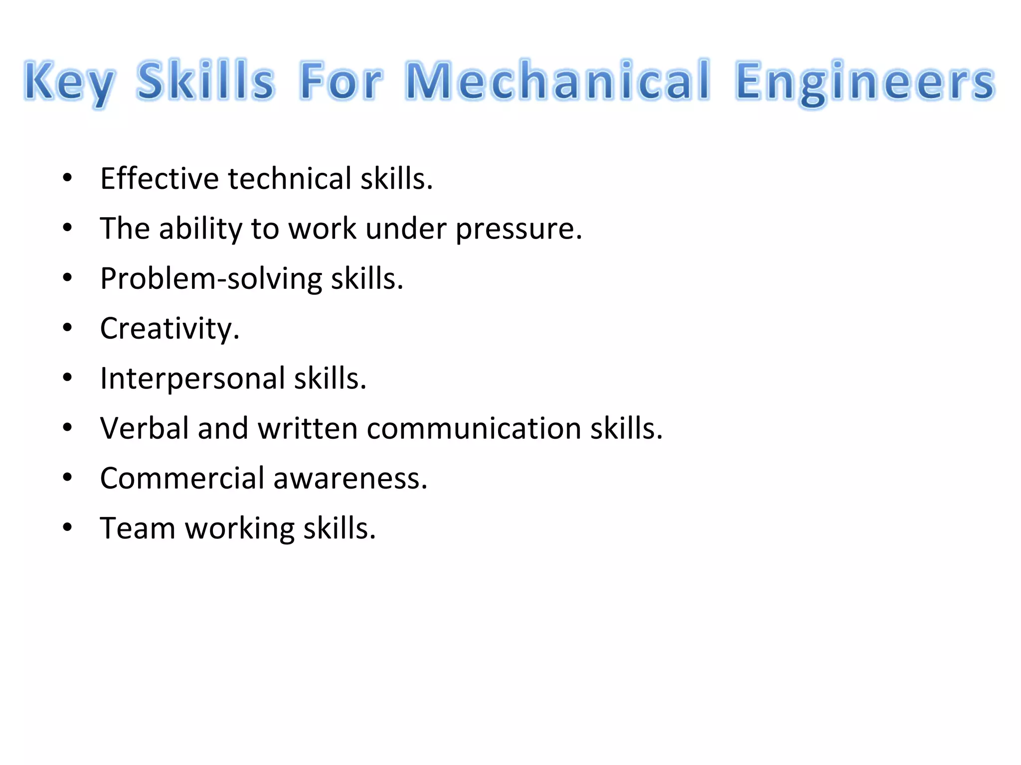 William creagh work, skills and career tips of mechanical engineers | PPT