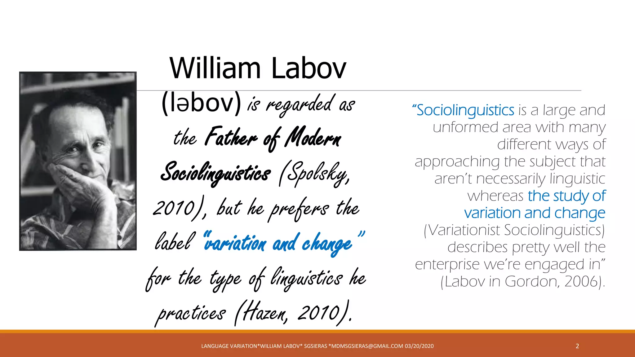 William labov: Language Variation and Change | PDF