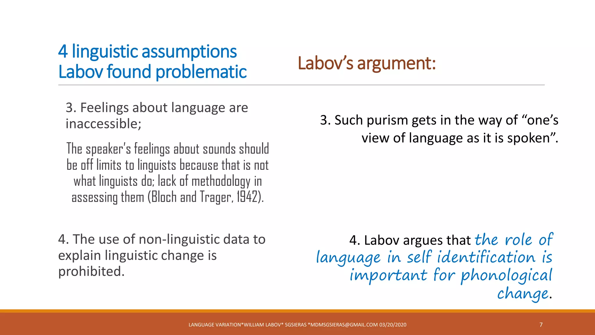 William labov: Language Variation and Change | PDF