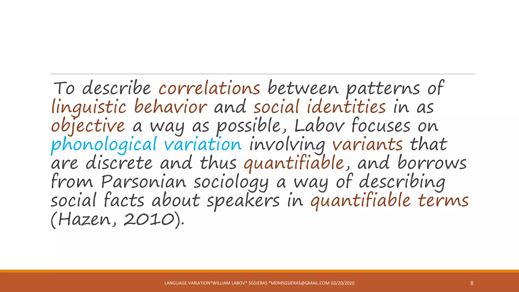 William labov: Language Variation and Change | PDF