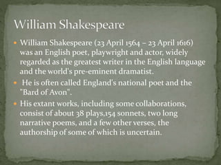 William Shakespeare and The Globe Theathre | PPTX