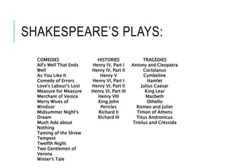 William shakespeare (Age and works) | PPTX