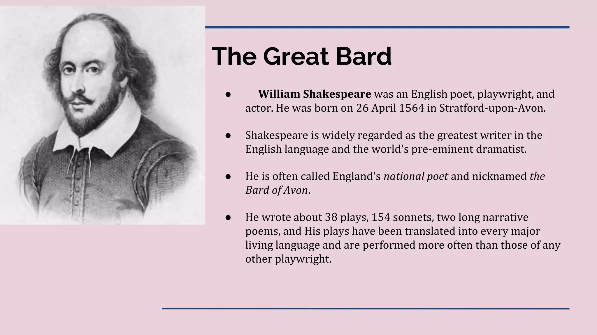 William shakespeare '' The Great Bard'' biography | PPT