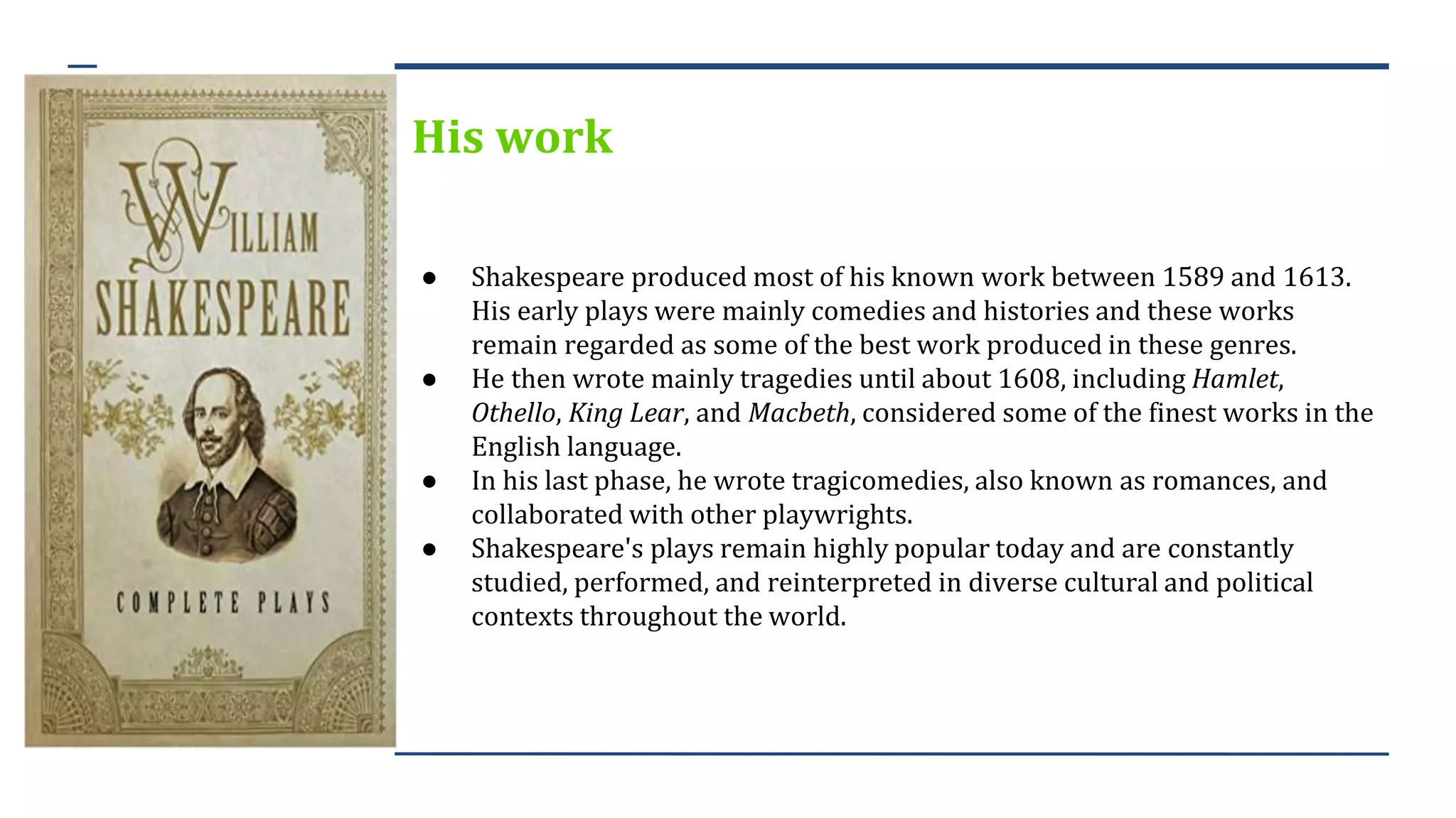 William shakespeare '' The Great Bard'' biography | PPT