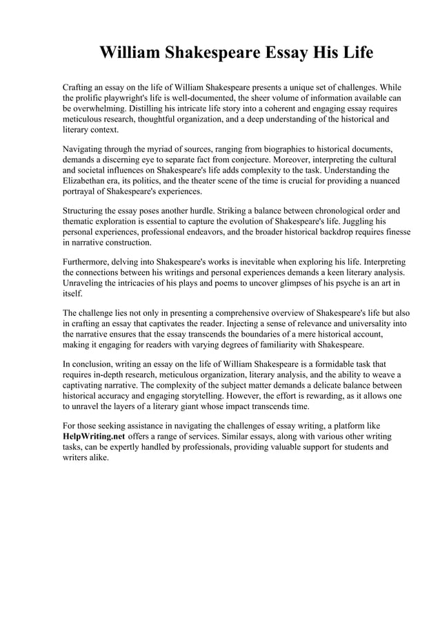 William Shakespeare Essay His Life | PDF