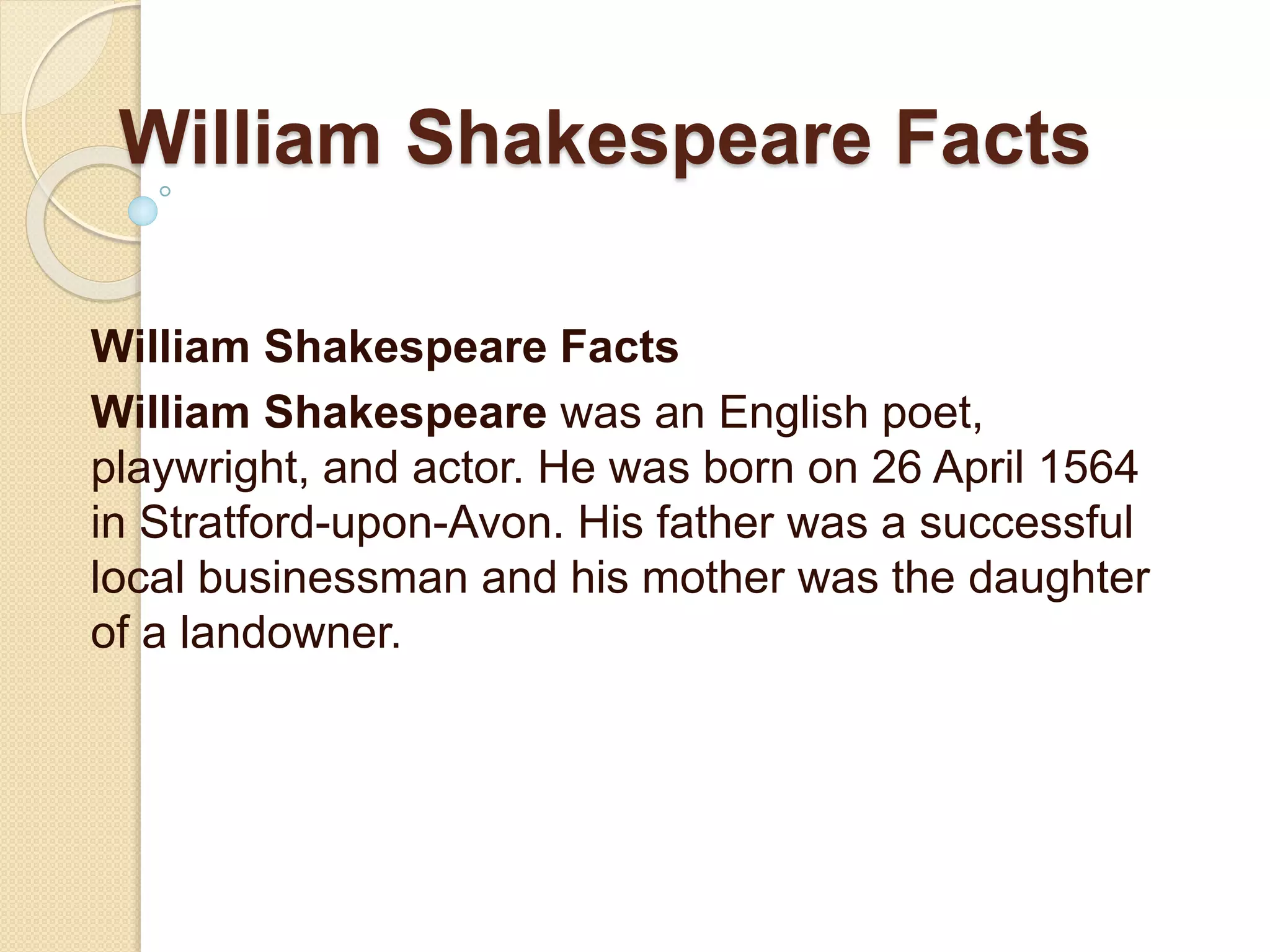 William shakespeare facts | PPTX