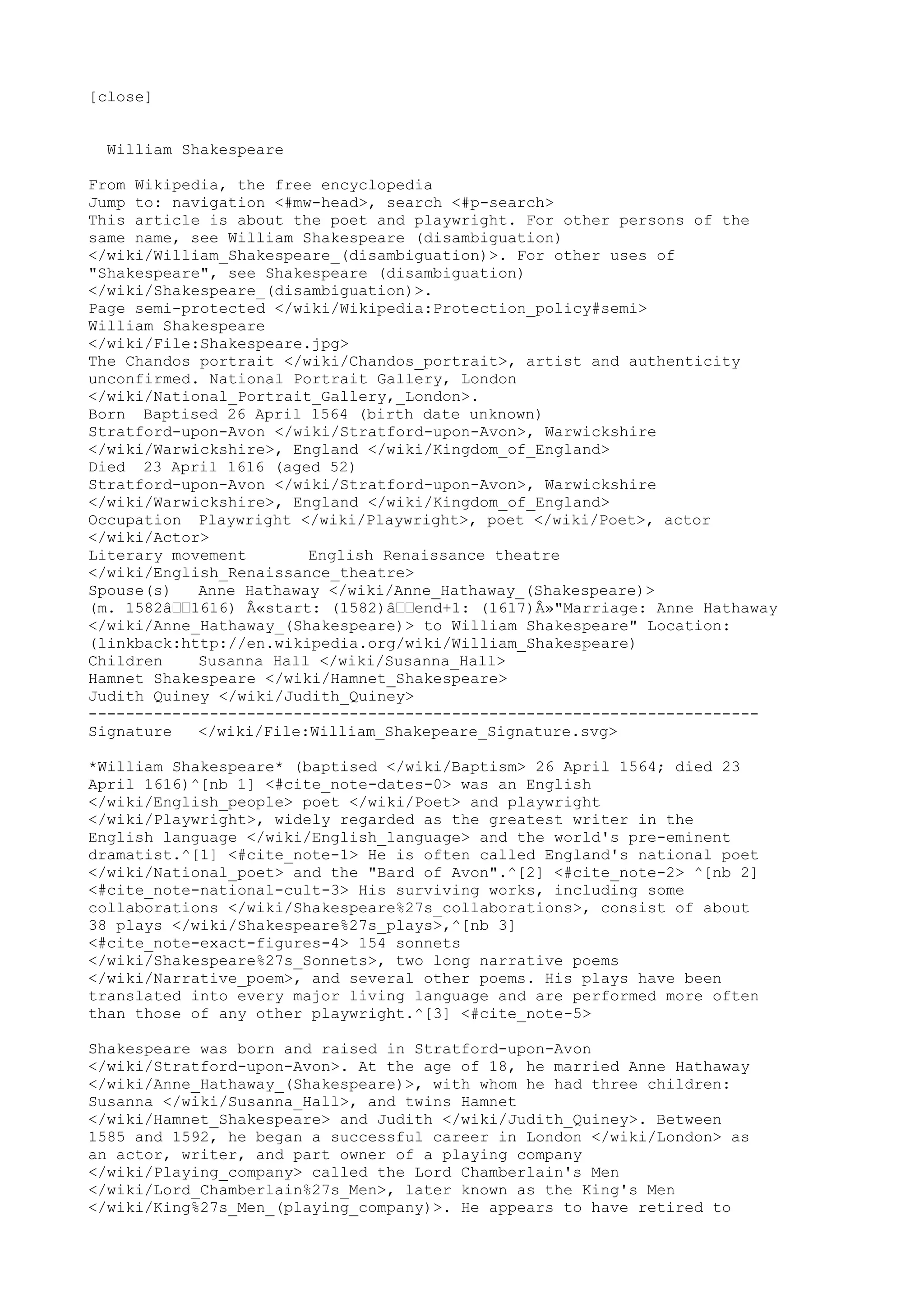 William shakespeare life and times | TXT