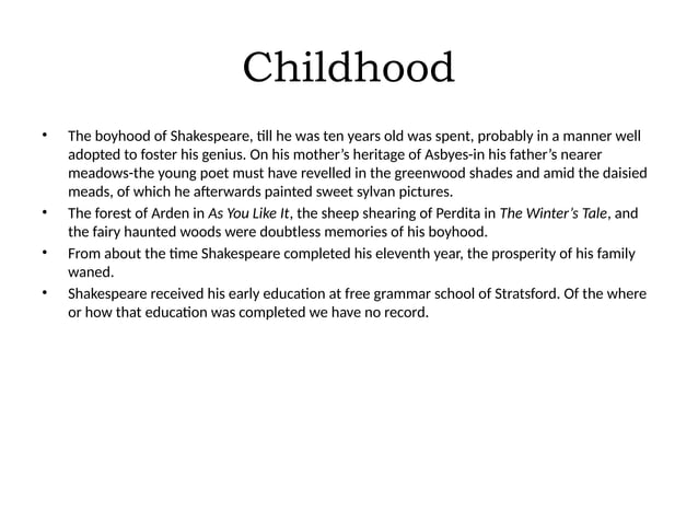 William Shakespeare, his life description and works | PPTX