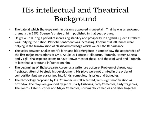 William Shakespeare, his life description and works | PPTX