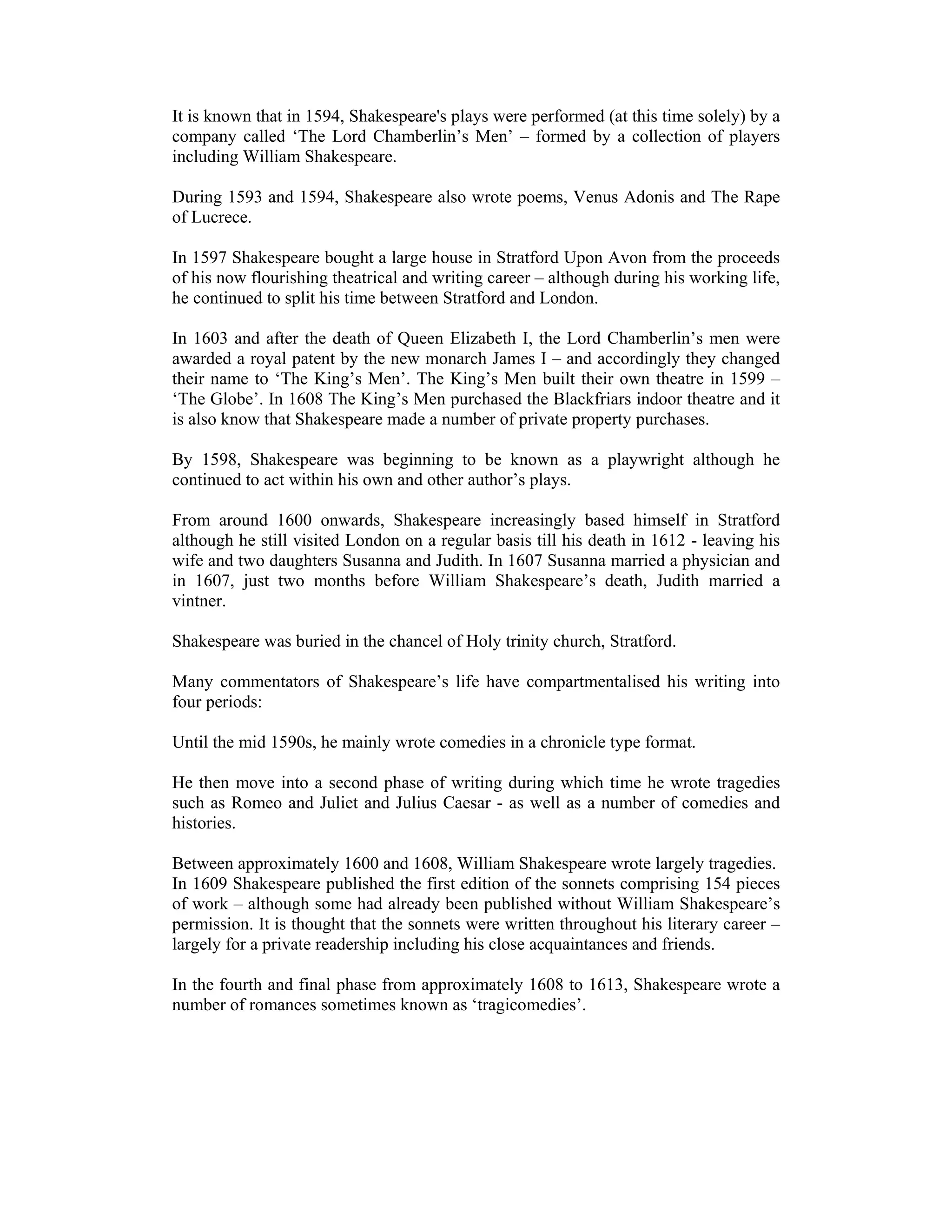 William shakespeare biography | PDF