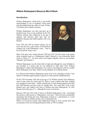 William Shakespeares Life And Career