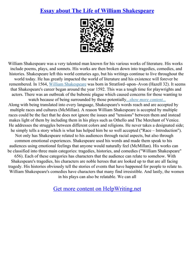 William Shakespeare Short Biography Essay | PDF