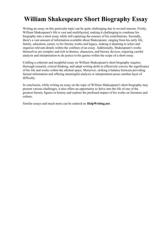William Shakespeare Short Biography Essay | PDF