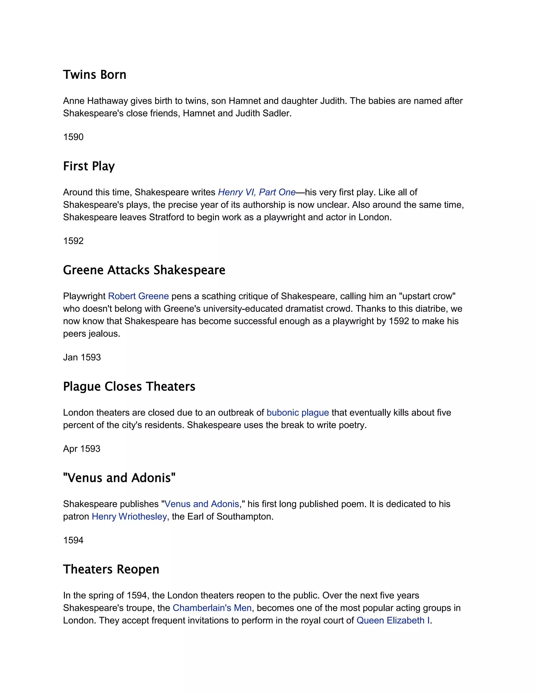William shakespeare timeline | DOCX