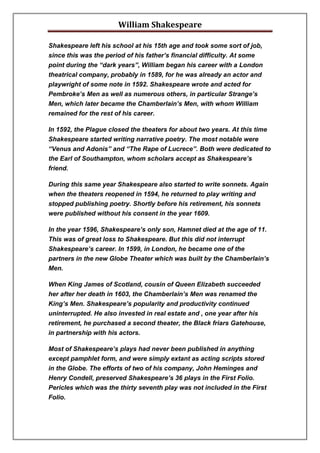 William shakespeare was an english poet and playwright | DOCX