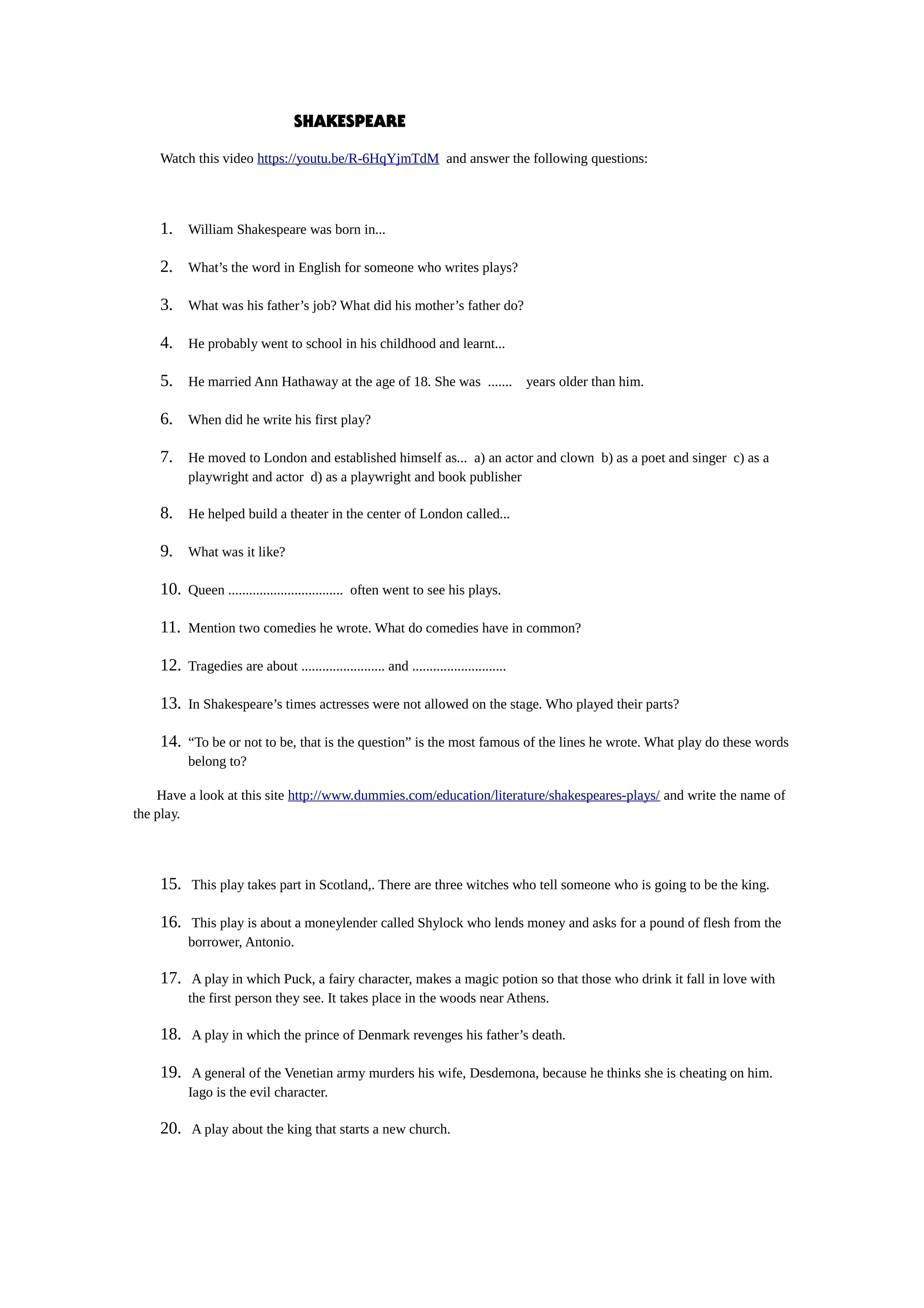 William shakespeare webquest 2n bat | PDF