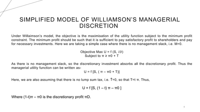 Williamsons Managerial Discretion Model 4 Pptx Business Accounting
