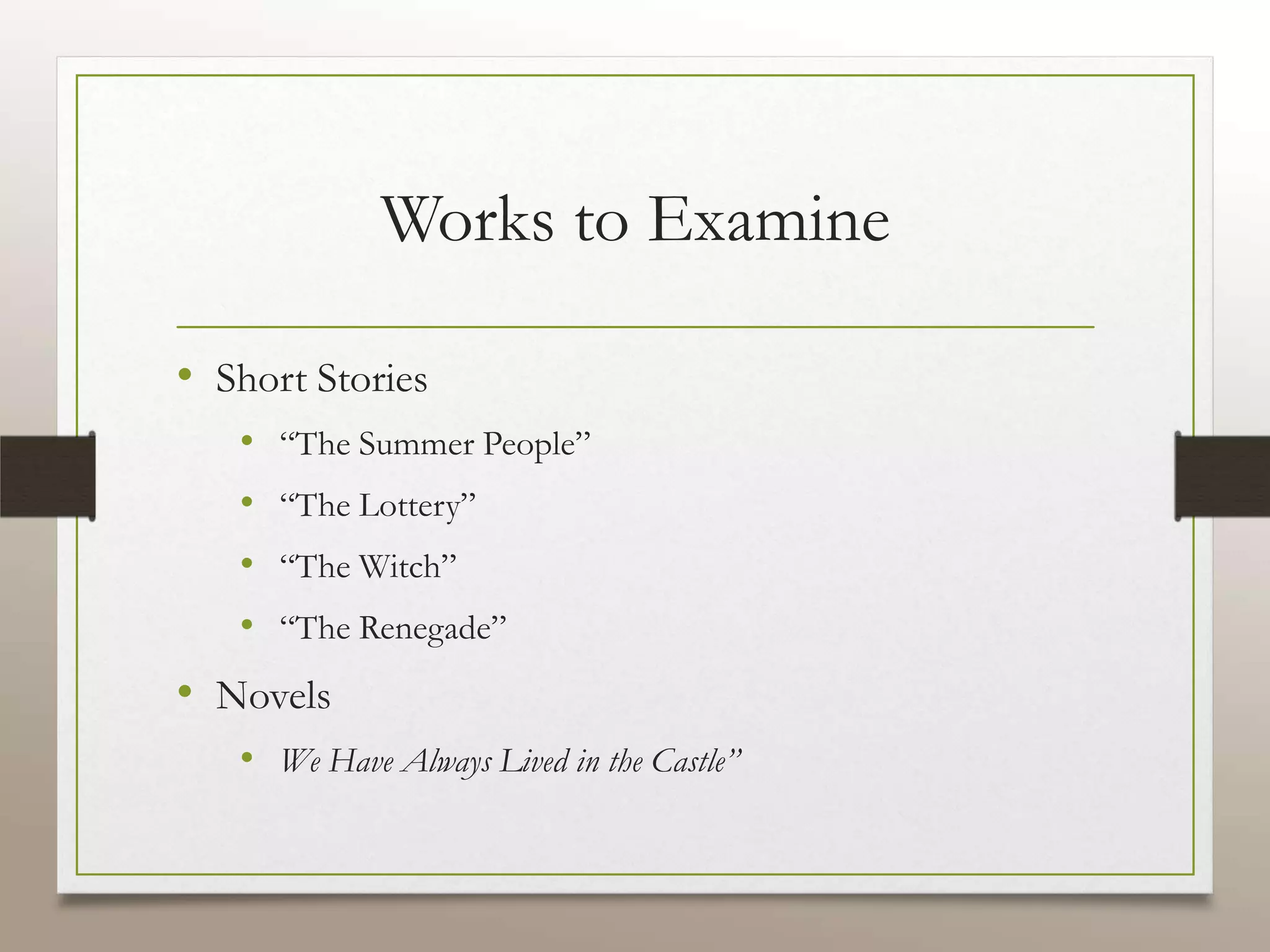 Everyday Evil in the Works of Shirley Jackson | PPTX