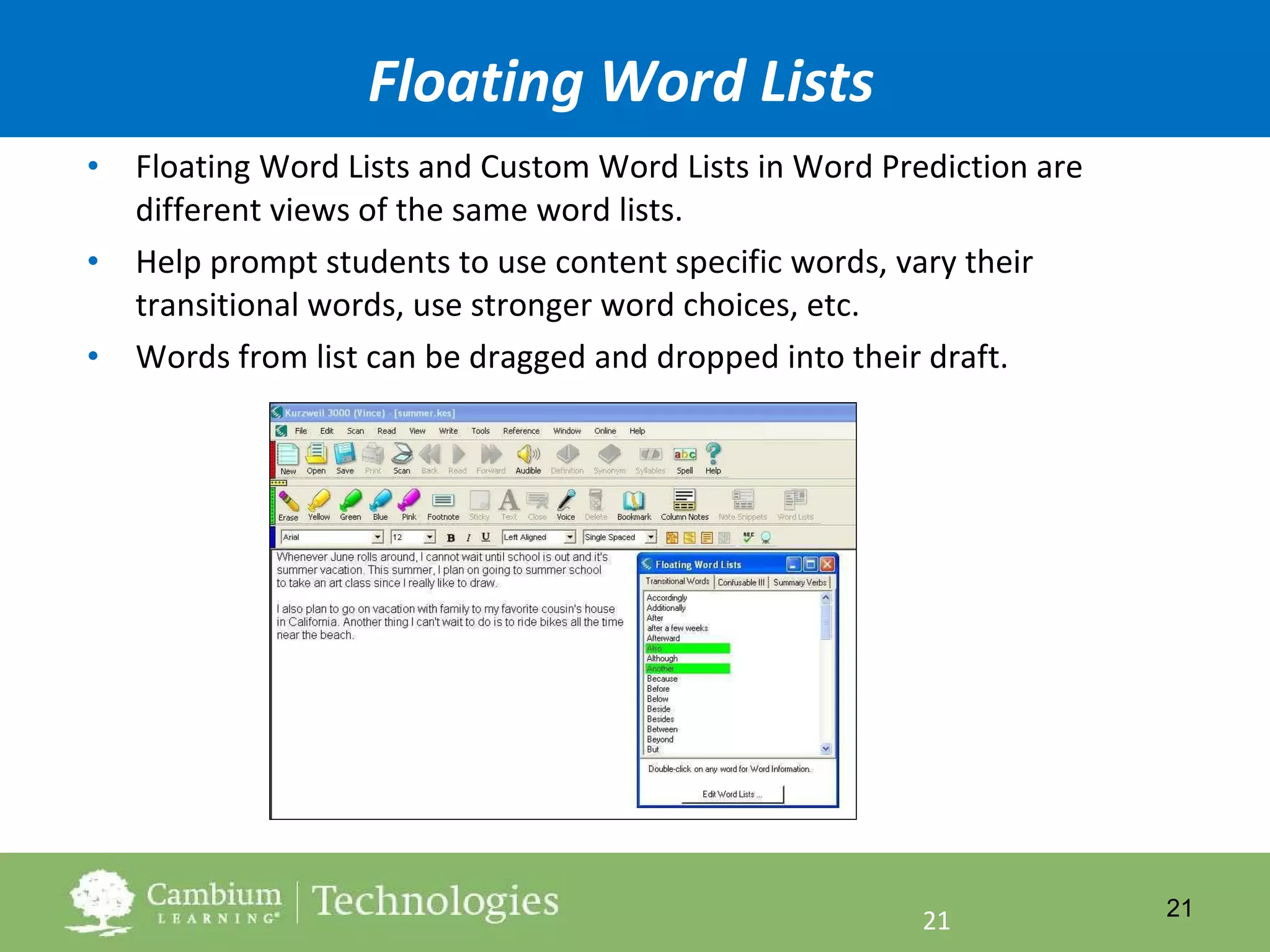 Williamstown 2009 Kurzweil 3000 Supports Writing | PPT