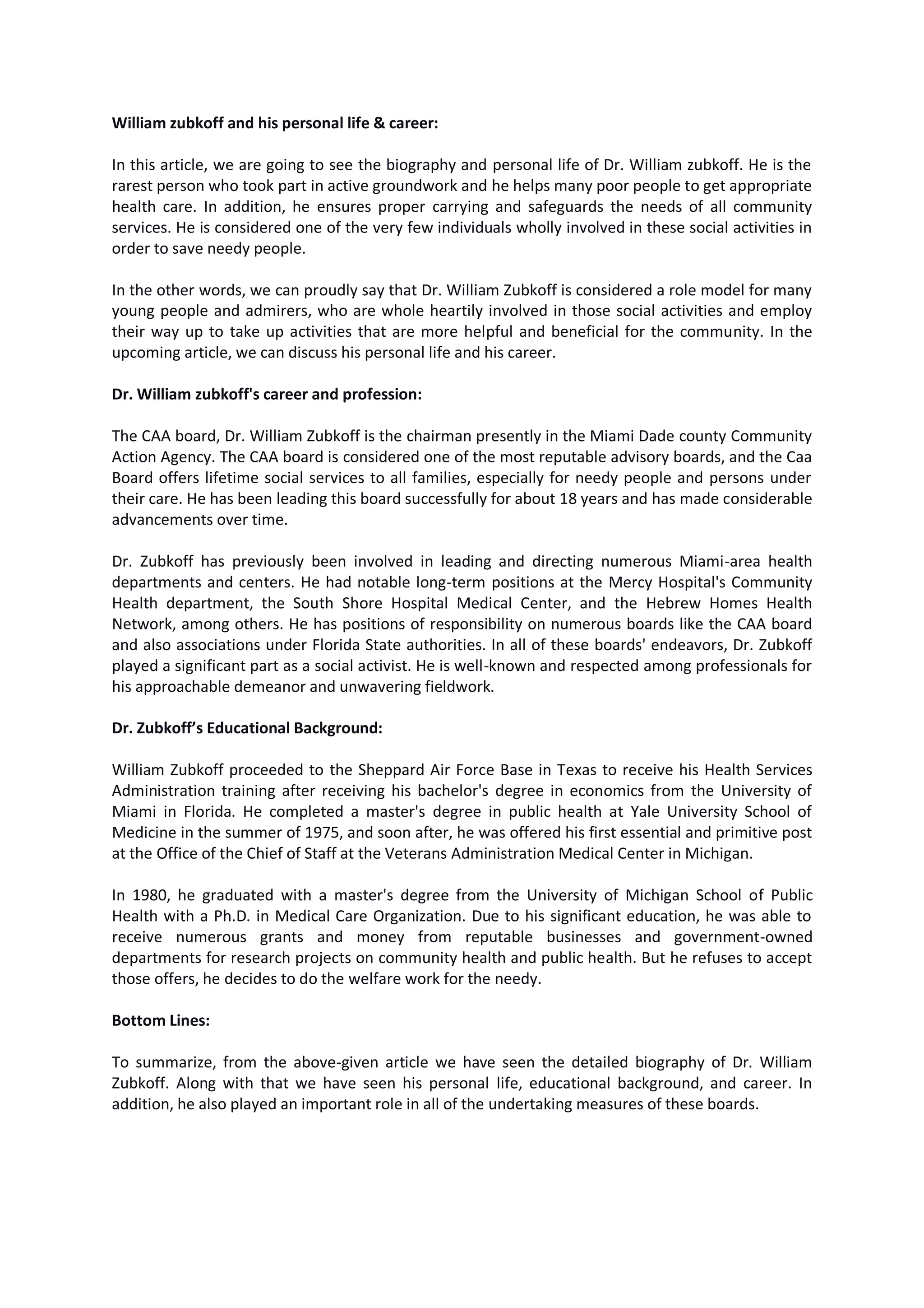 William zubkoff and his personal life & career.pdf