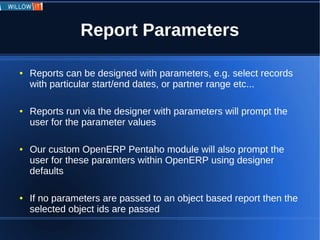 OpenERP - Pentaho Integration, WillowIT | PDF
