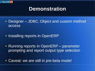 OpenERP - Pentaho Integration, WillowIT | PDF